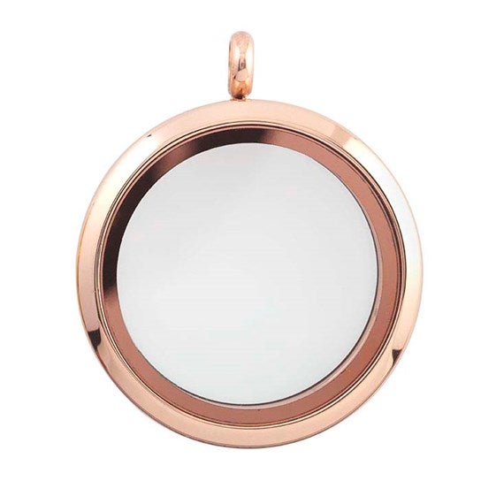 Stainless Steel Rose-Finish Round Floating Glass Locket Pendant ...