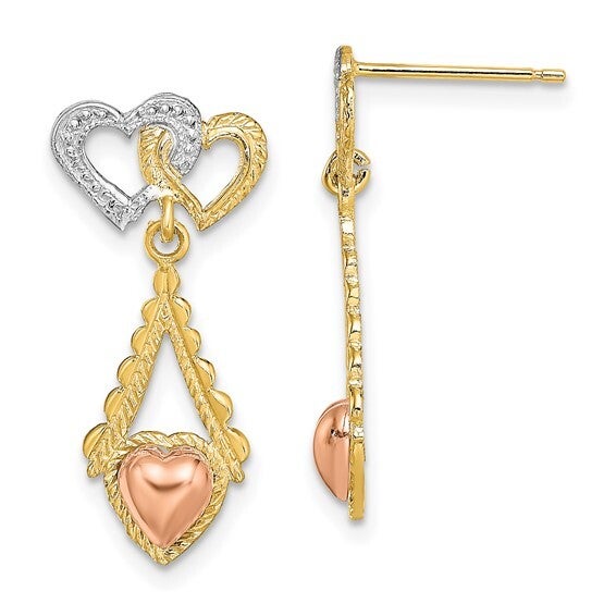 14k Two-tone with white Rhodium Heart Post Dangle Earrings | FOREVER ...
